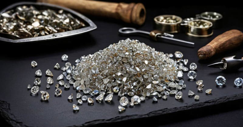Polished and Rough Diamonds Large Sizes on Table with Tools for Sorting ...