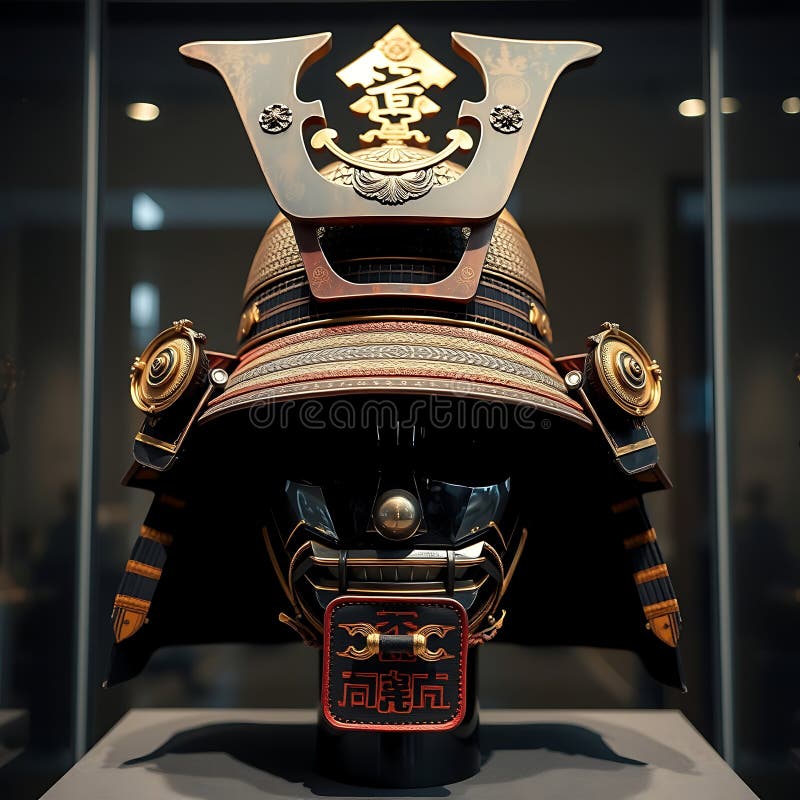 A Polished Samurai Helmet on Display with Traditional Japanese ...