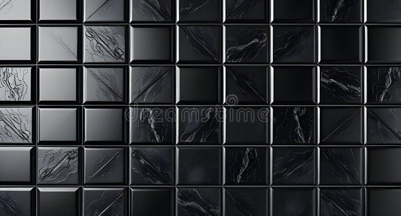 Polished Semigloss Triangular Tile Wall with 3D Black Blocks ...