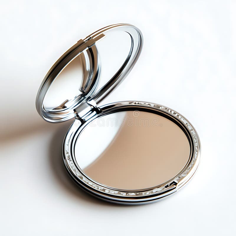 Elegant Silver Compact Mirror Reflects Light on a Clean White ...