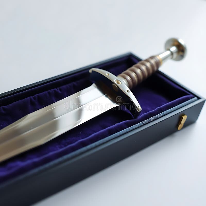 A Polished Silver Dagger Resting on a Velvet Lined Box Stock ...