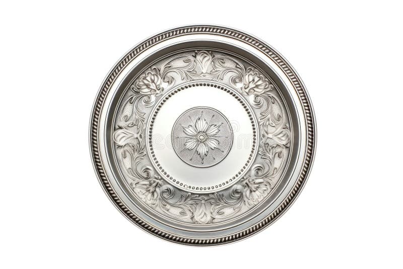 Polished Silver Plate with Delicate Engravings and Ornate Borders Stock ...