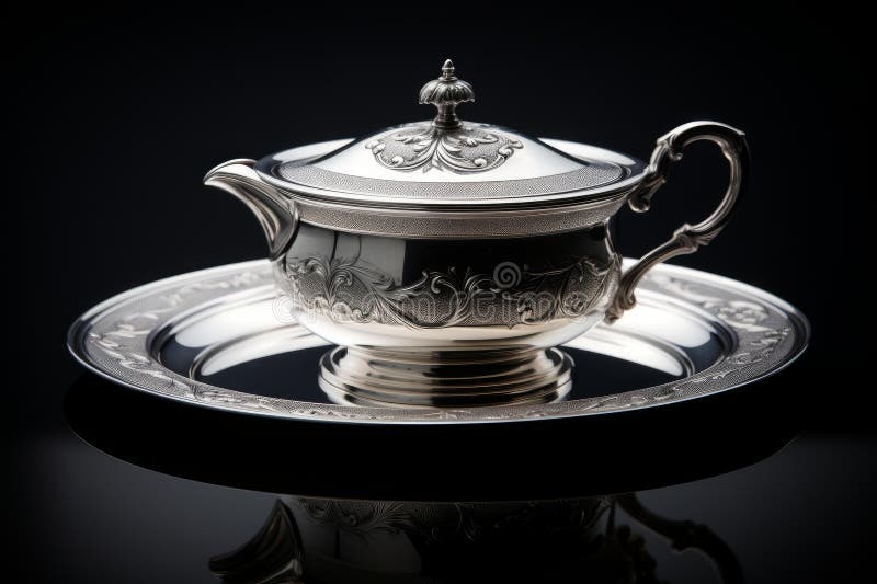 Polished Silver Plate Serving on Table. Generate Ai Stock Image - Image ...