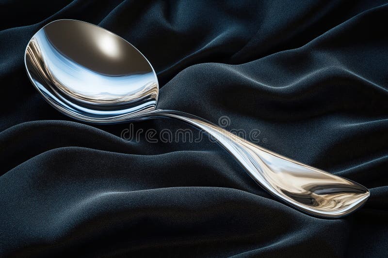 Polished Silver Spoon on Textured Surface, Reflecting Abstract Shapes ...