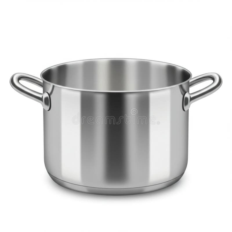 Polished Silver Stainless Steel Cooking Pot on White Background Stock ...