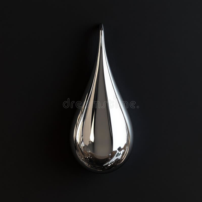 Polished Silver Teardrop Reflective Metallic Object Against Dark ...