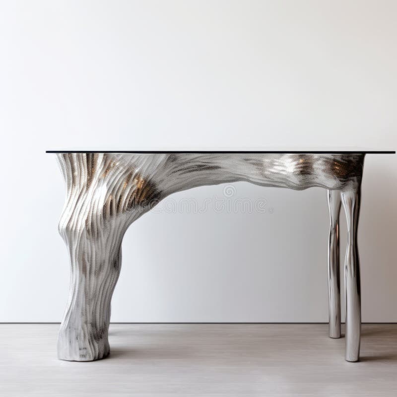 Polished Silver Tree-inspired Console with Soft Edges and Blurred ...