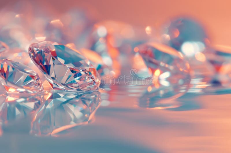 Polished Sparkling Diamonds Scattered on a Reflective Surface. Precious ...