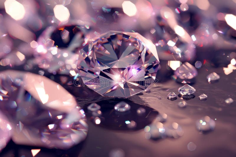 Polished Sparkling Diamonds Scattered on a Reflective Surface. Precious ...