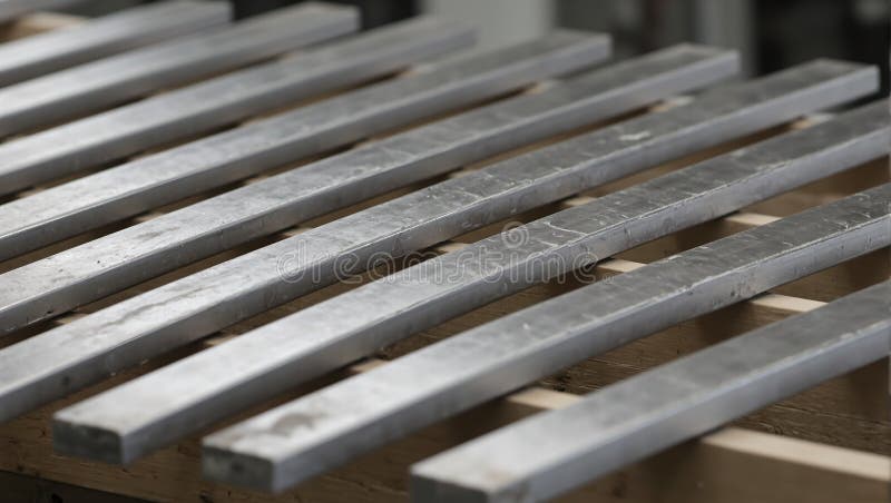 Polished Stainless Steel Bars in Parallel Rows on Wooden Platform ...