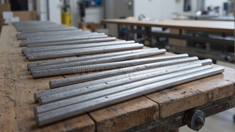 Polished Stainless Steel Bars in Parallel Rows on Wooden Platform ...