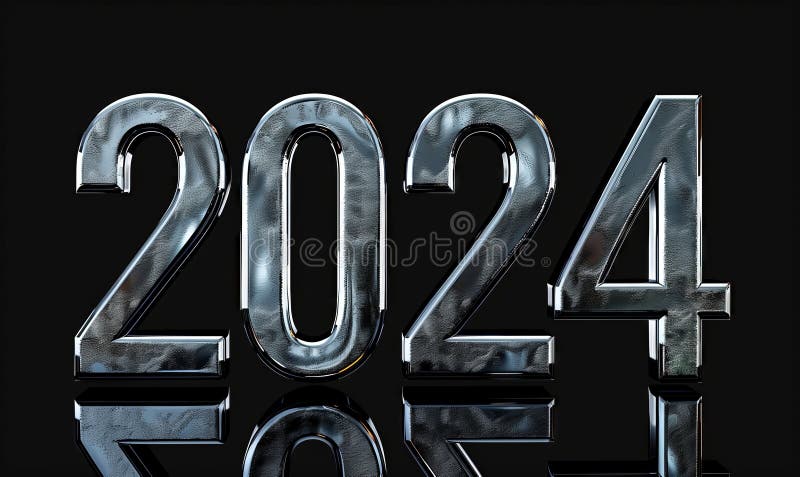 Polished Steel Number 2024 Against a Black Background, Viewed from the ...