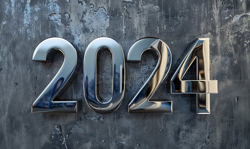 Polished Steel Number 2024 Against a Black Background, Viewed from the ...