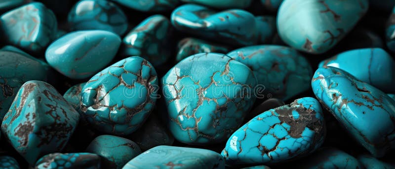 Polished Turquoise Stones on a Black Background, High Contrast Lighting ...