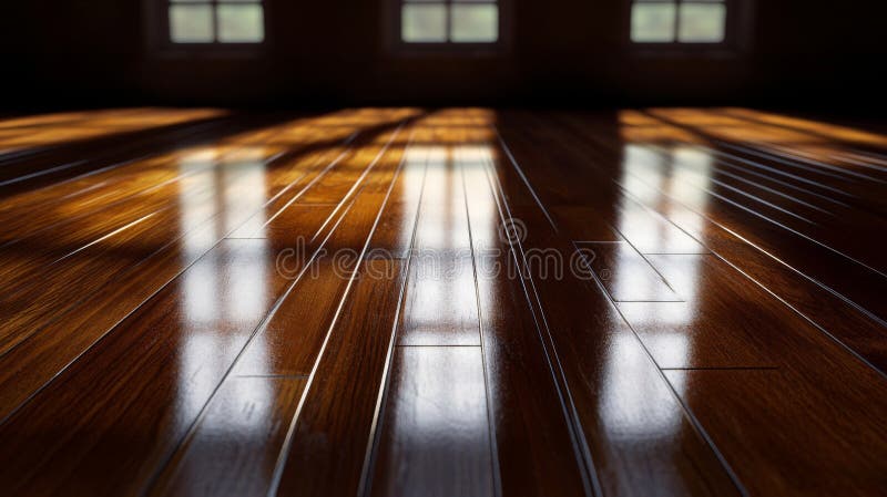 Polished Wooden Floor Reflecting Sunlight through Windows Stock ...