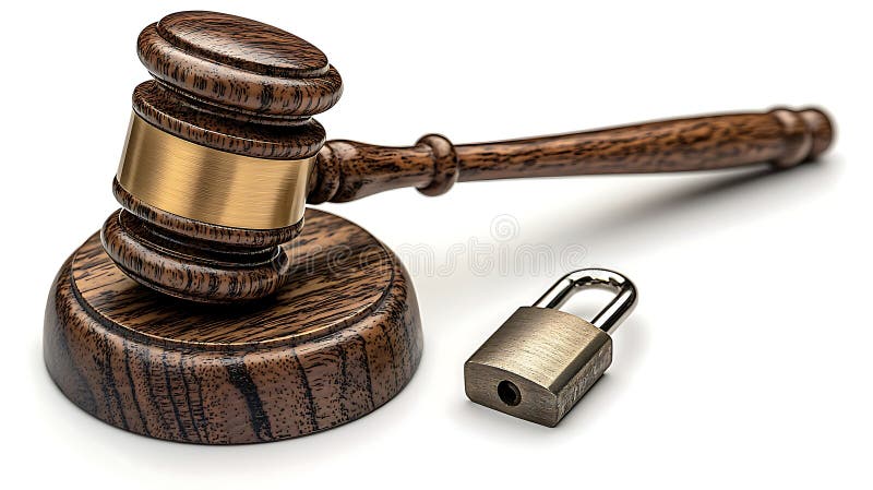 Polished Wooden Gavel and Metallic Padlock Symbolize Justice and ...