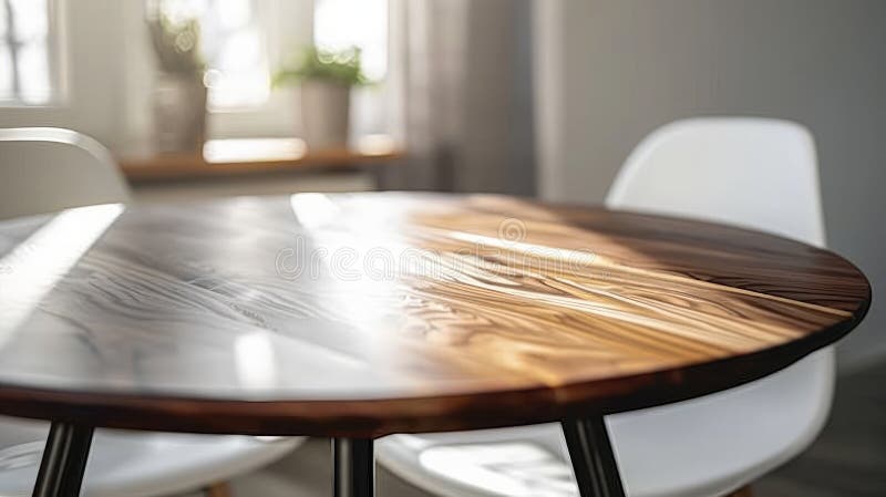 Polished Wooden Round Table in a Bright, Modern Interior. Stock Photo ...