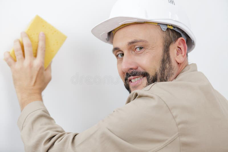 Polishing Plastered Walls with Sponge Stock Photo - Image of equipment ...