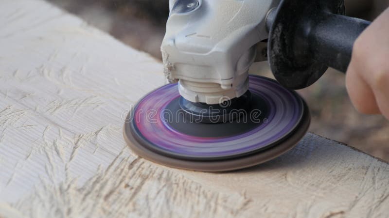 Polishing Wood. Processing of Logs Using a Grinding Machine. Carpentry ...
