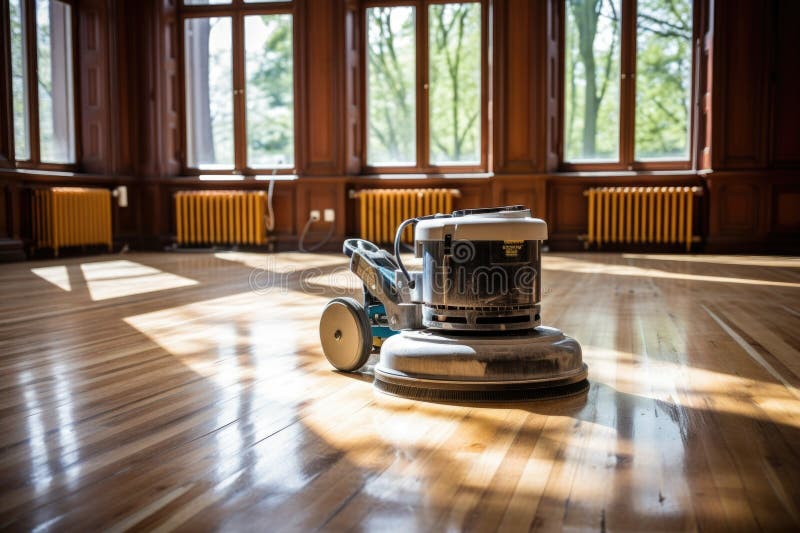 Polishing a Wooden Floor with a Machine Stock Illustration ...