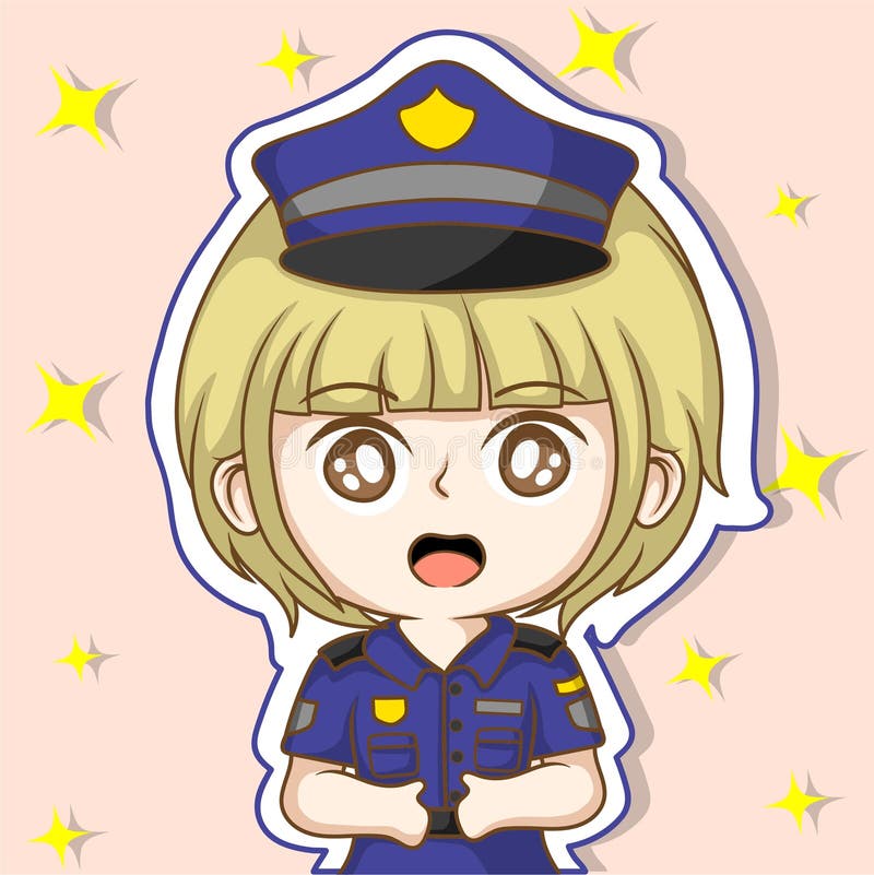 Cute Chibi Police Girl Smiling Stock Vector - Illustration of sign ...