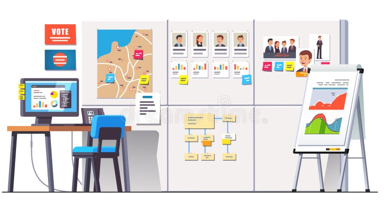 Political Campaign Office with Data on Whiteboard Stock Vector ...