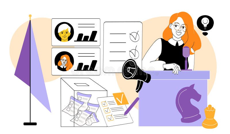 Political Election Process with Voting and Campaigning Elements. Stock ...