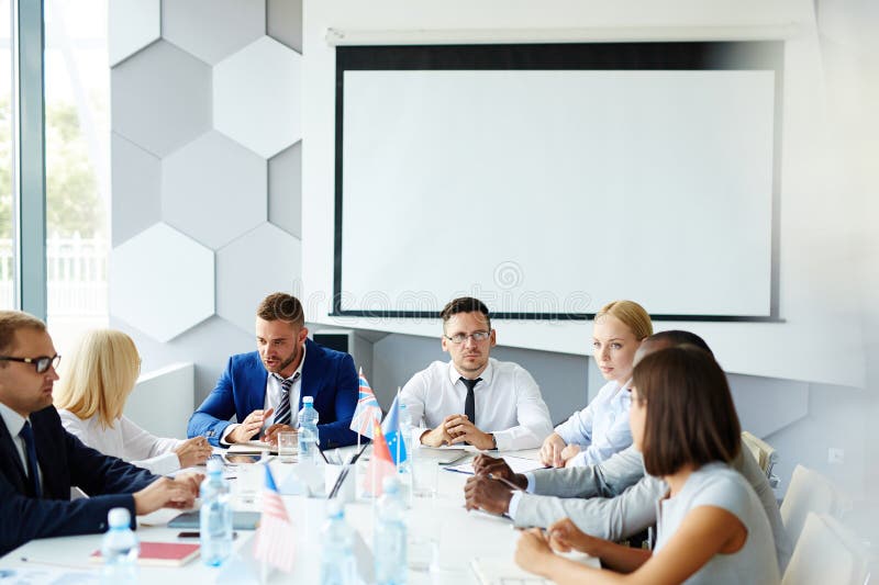 Political forum stock photo. Image of businesswoman, flag - 79858628