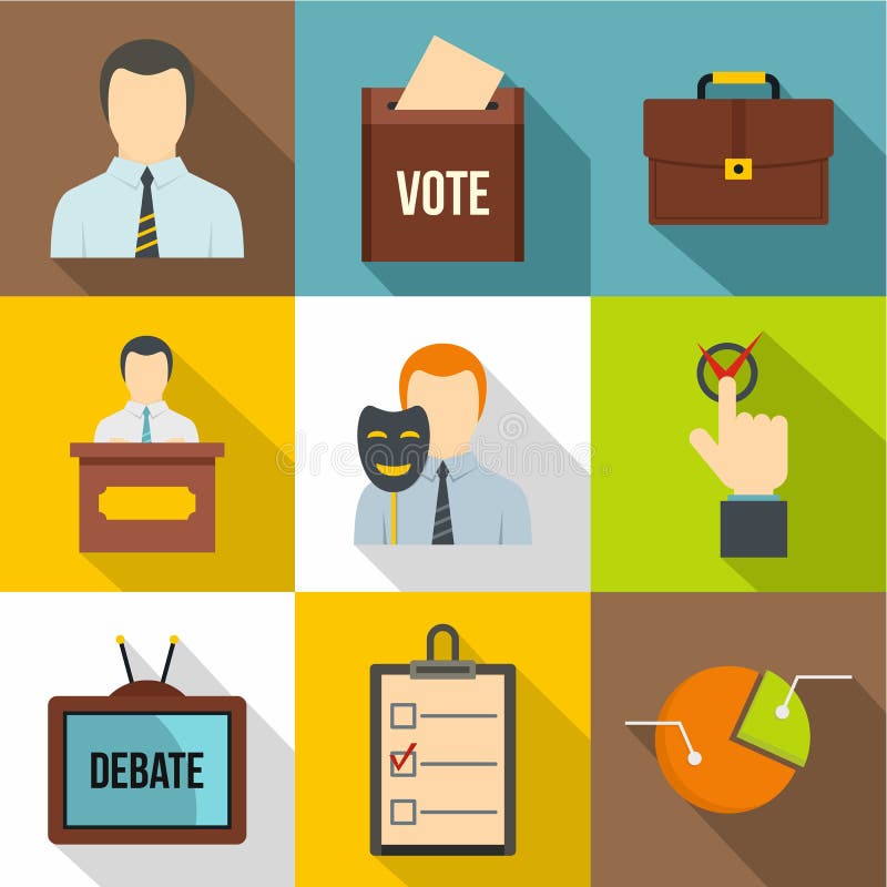 Political Icons Set, Flat Style Stock Vector - Illustration of business ...