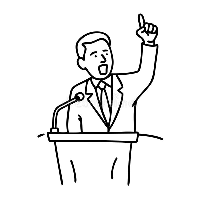 Political Leader Speaking from Podium Line Art for Presentations and ...