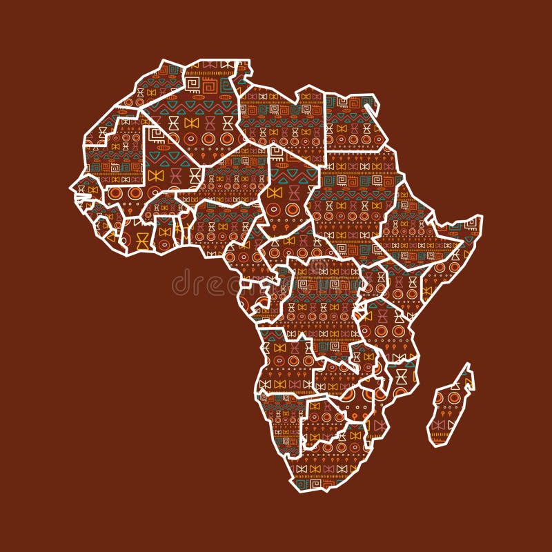 Political Map of Africa with Country Borders and Ethnic Motifs Pattern ...
