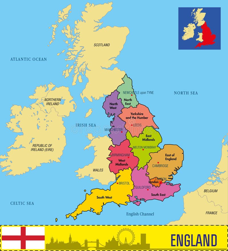 Political Map of England with Regions and Their Capitals Stock Vector ...