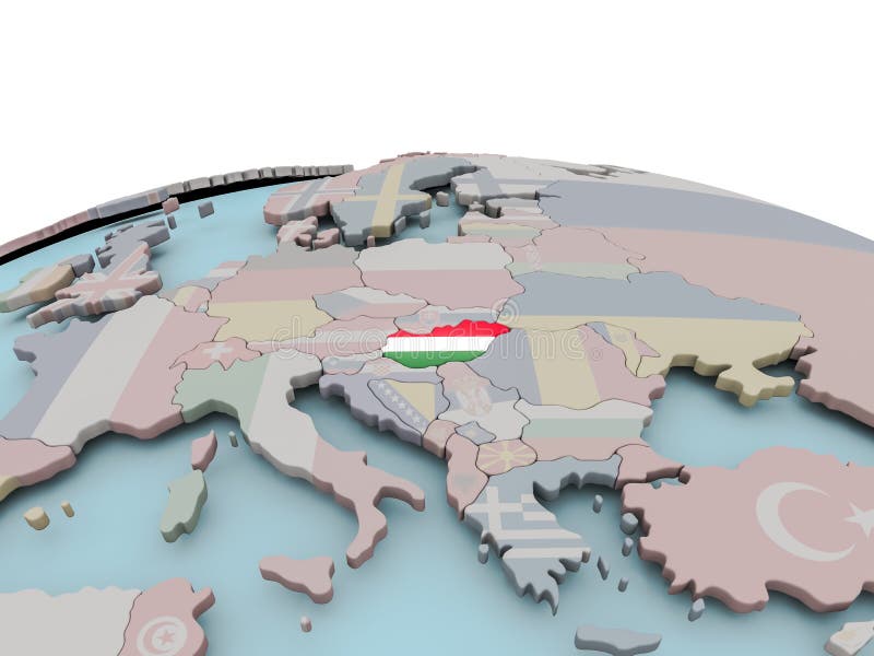 Political Map of Hungary on Globe with Flag Stock Illustration ...