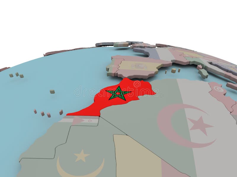 Political Map of Morocco on Globe with Flag Stock Illustration - Illustration of border, render ...