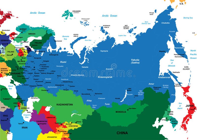 Detailed Regions Map Of Russia In Russian Russia