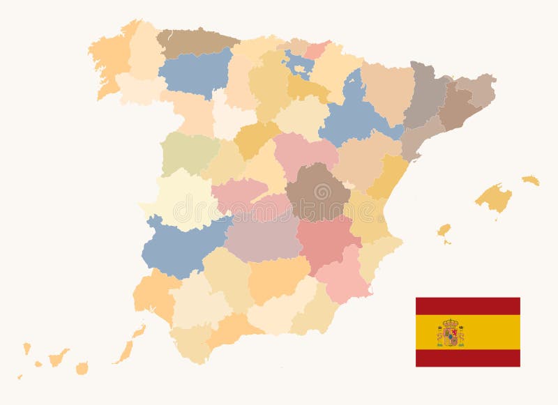 Political Map of Spain Old Colors Stock Vector - Illustration of emblem ...