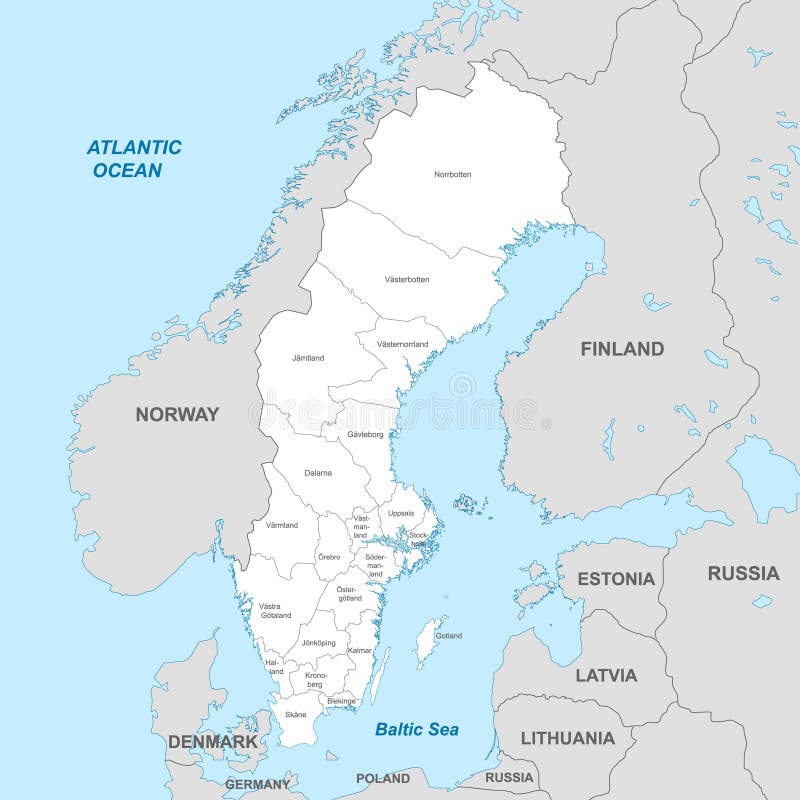 Political Map of Sweden with Borders with Borders of Regions Stock ...