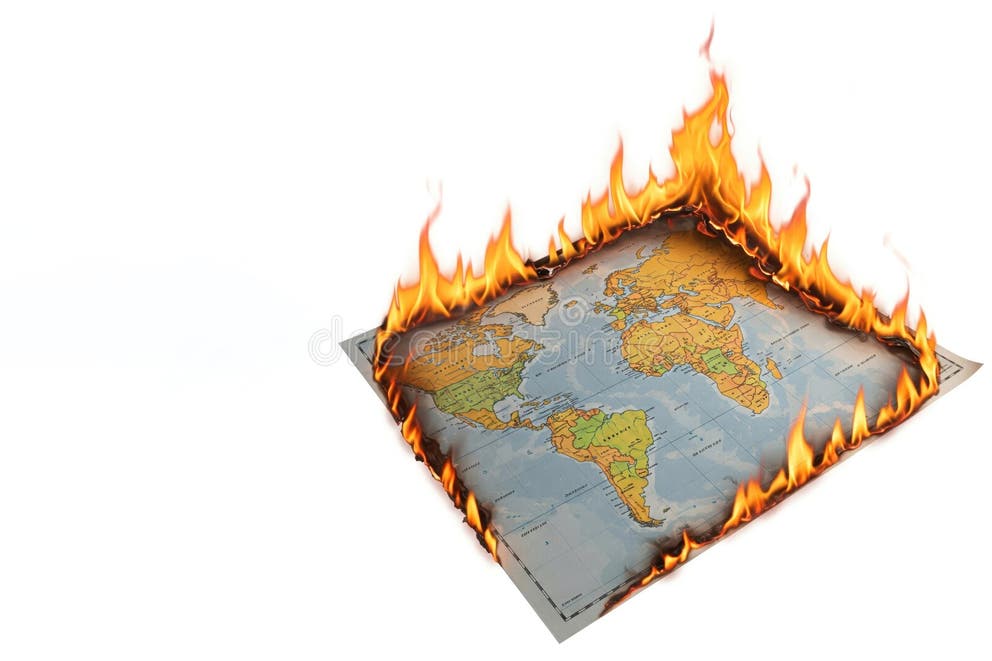 The Political Map of the World Burns at the Edges in Flames. Space for ...