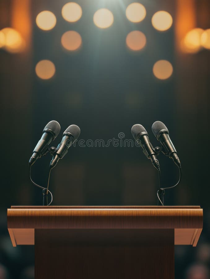 Political Podium Setup with Multiple Microphones Creates Powerful ...