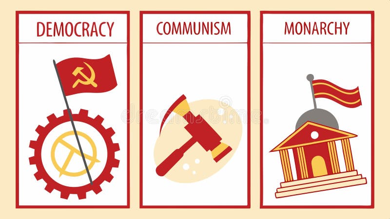 Political Systems Icons, Representing Democracy, Communism, Monarchy ...