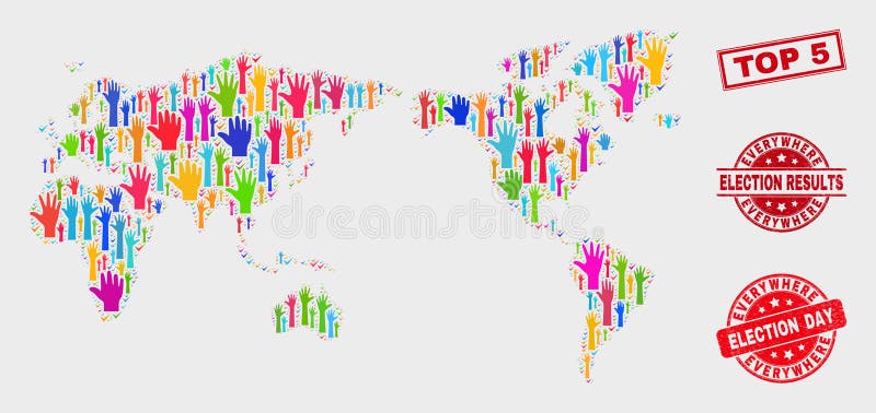 Composition of Election World Map and Grunge Top 5 Stamp Stock Vector ...
