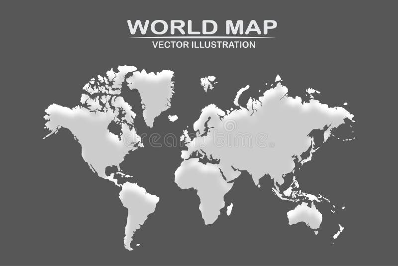 Political World Map with Shadow Isolated on Gray Background Stock ...