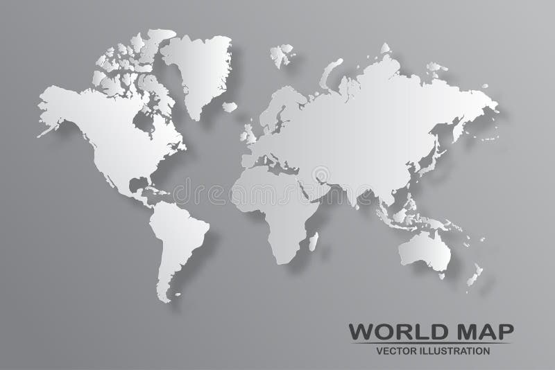 Political World Map with Shadow Isolated on Gray Background Stock ...