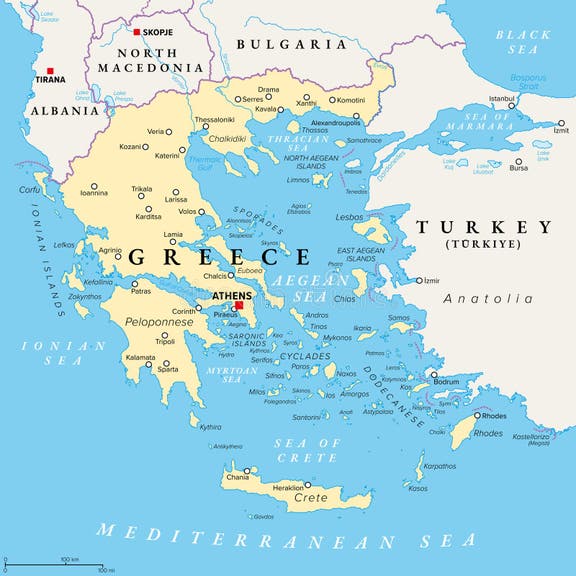 Greece, the Hellenic Republic, with Capital Athens, Political Map Stock ...