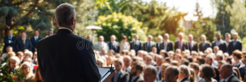 Politician Giving a Speech Outdoors To a Crowd of Party Members Stock ...