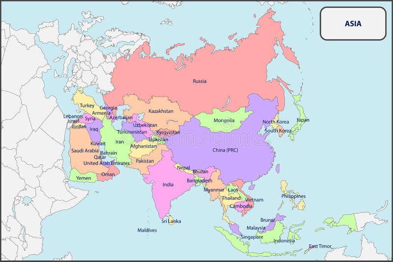 Politycznej Azja Mapy Wektorowa Ilustracja Z Flaga Wszystkie Kraje ...
