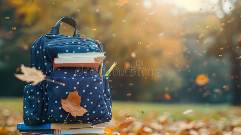 A Polka-Dot Backpack with Books.AI Generated Image Stock Image - Image ...