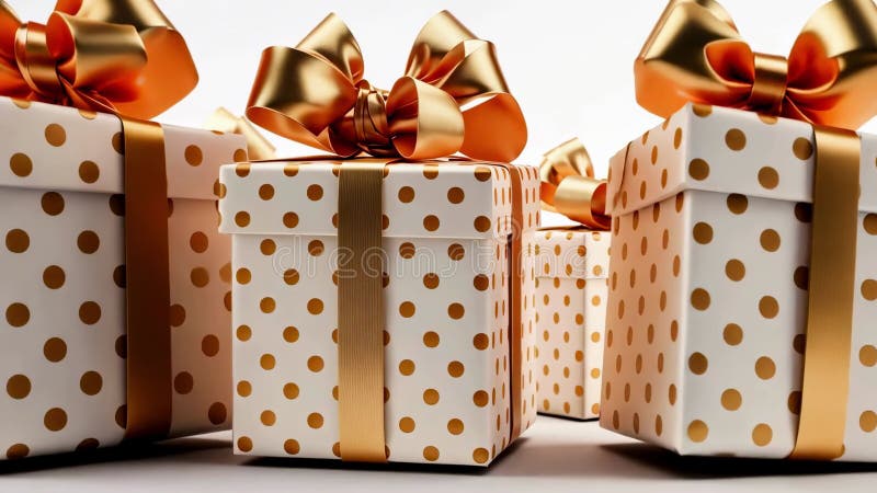 Polka Dot Gift Boxes with Gold Bows Stock Footage - Video of packaging ...