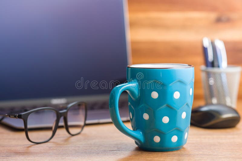 The Polka Dot Mug on Office Table Stock Image - Image of studio, teacup ...