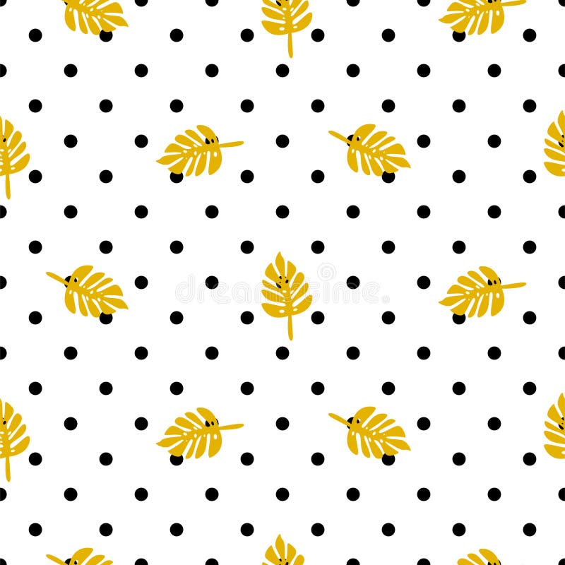 Polka Dot Pattern with Palm Leaves Vector. Stock Vector - Illustration ...